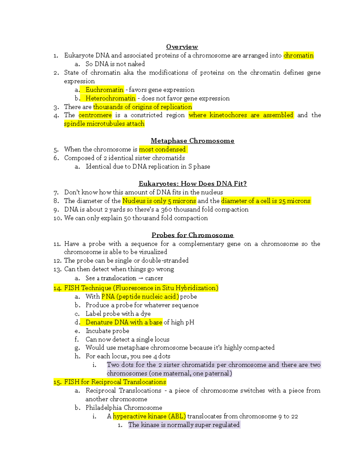 Chromosome Structure - in person notes - BIOL 302.00 - Hunter College ...