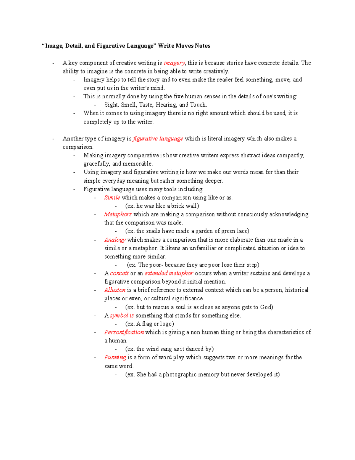 “Image, Detail, and Figurative Language” Write Moves Notes - The ...