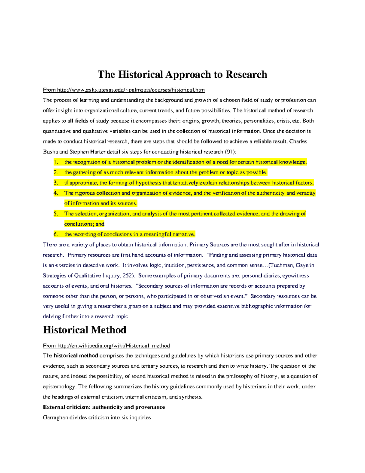 HistoricalapprocheS - The Historical Approach to Research From - Studocu