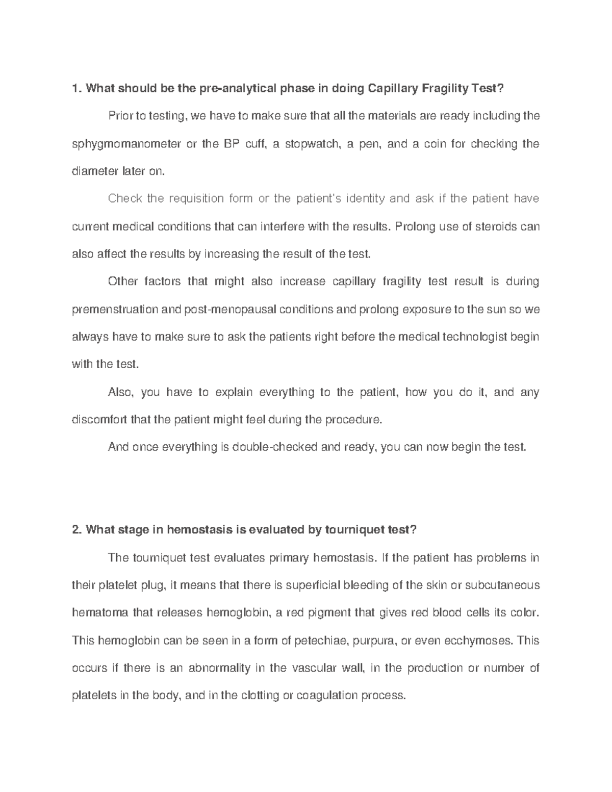 Capillary Fragility Test - 1. What should be the pre-analytical phase ...