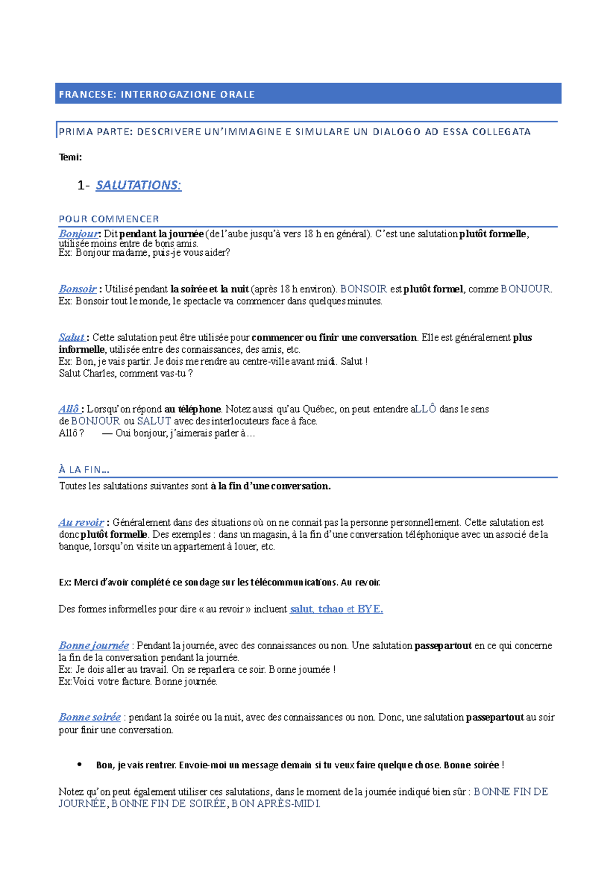 Francese - Preparazione orale selda - FRANCESE: INTERROGAZIONE ORALE ...