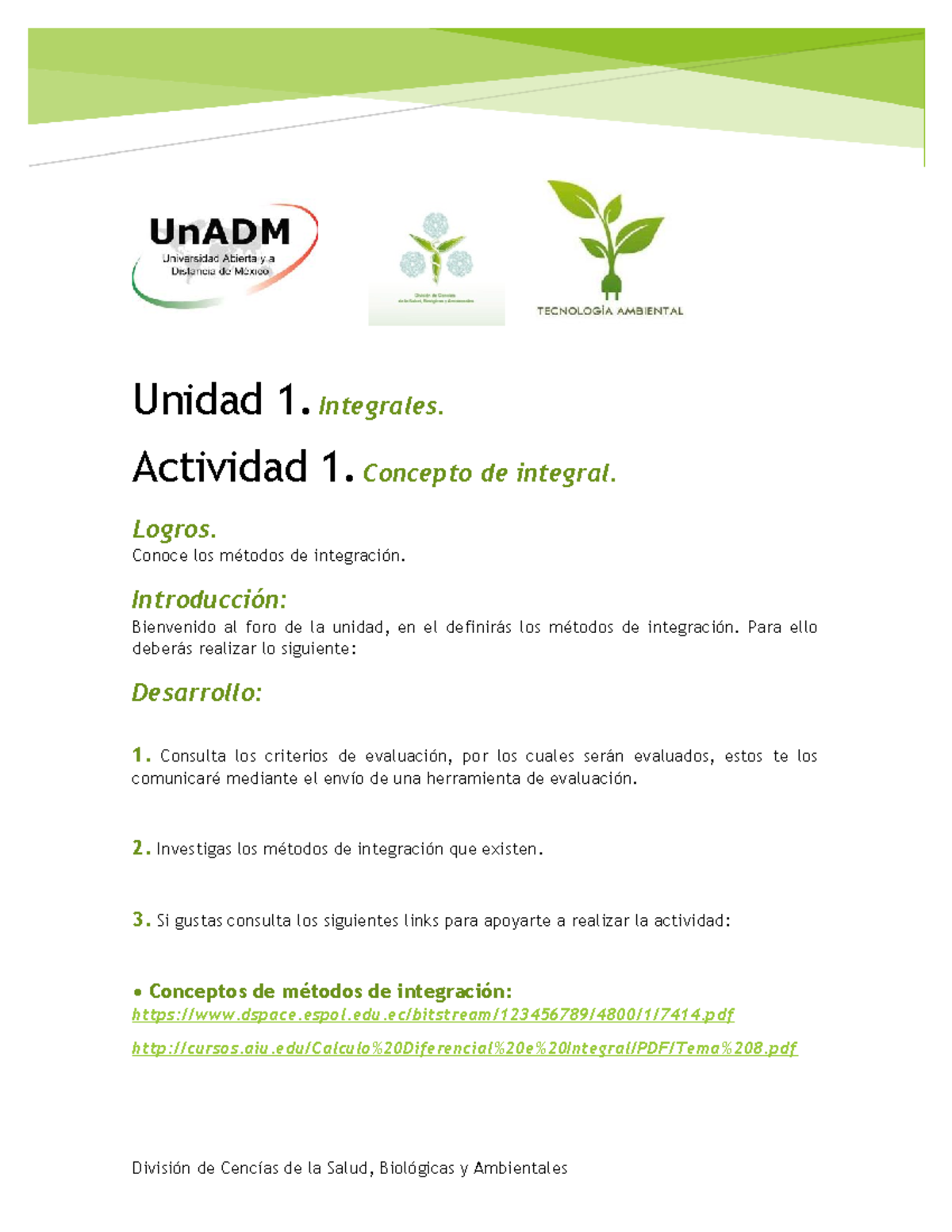 TCIN U1 A1 - Concepto y soluciones de integrales - Unidad 1. Integrales ...
