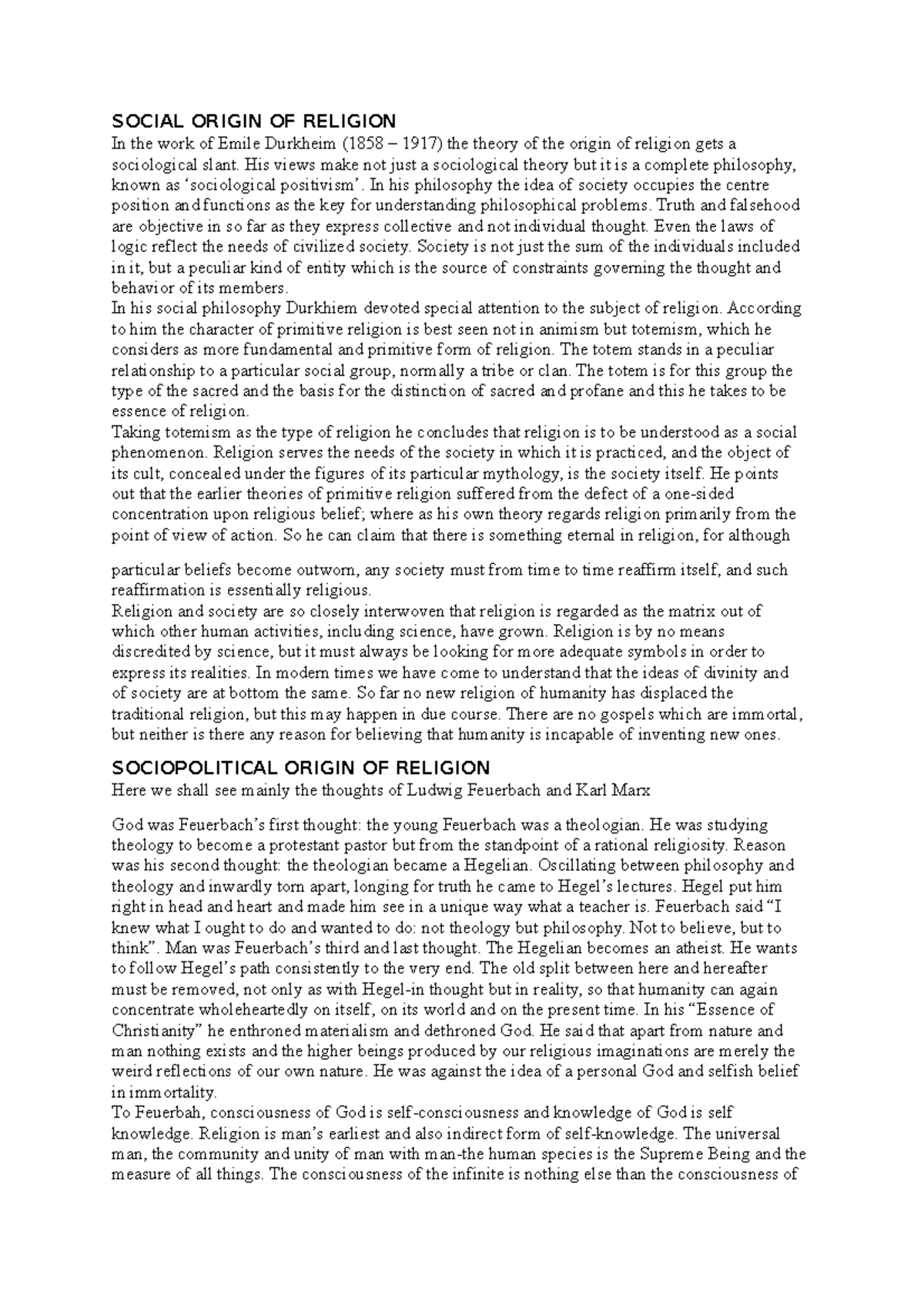 Social Origin OF Religion - SOCIAL ORIGIN OF RELIGION In the work of ...