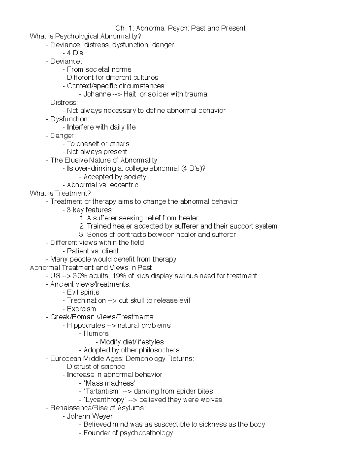 Ch. 1APbooknotes-book - Ch. 1: Abnormal Psych: Past and Present What is ...