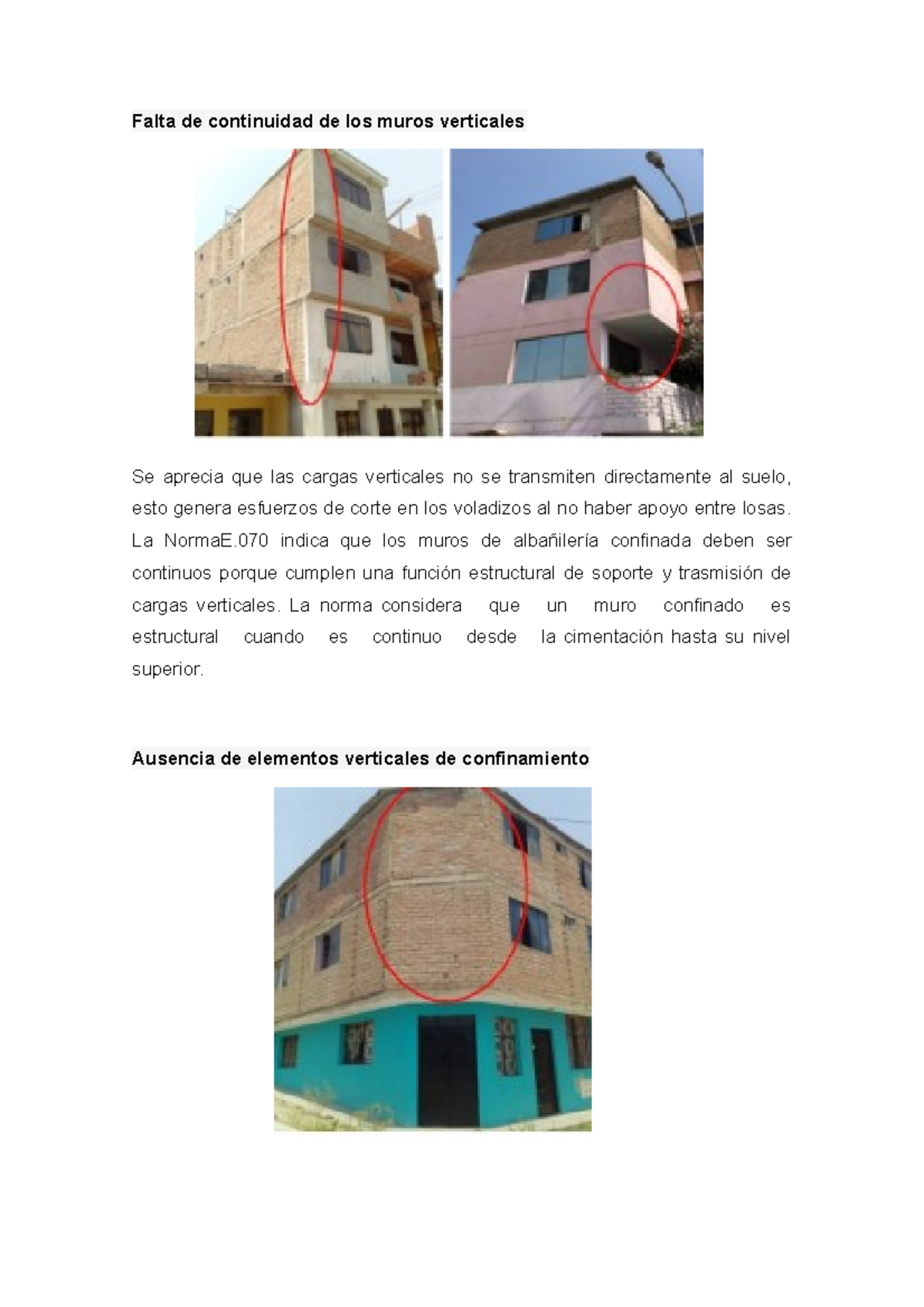 Falta de continuidad de los muros verticales - La NormaE indica que los ...