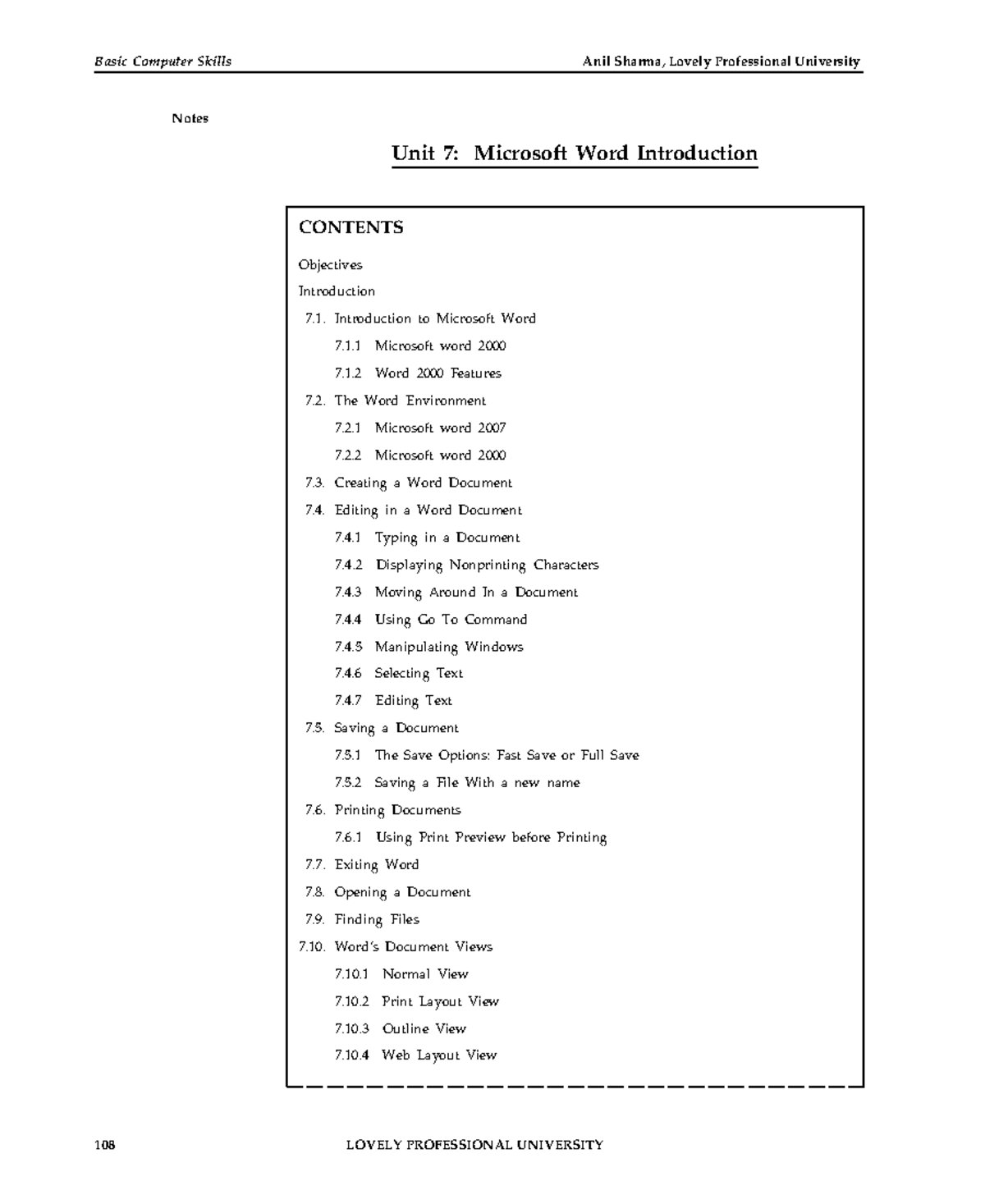 UNIT 7 - Microsoft Word Introduction - Basic Computer Skills Notes Unit ...
