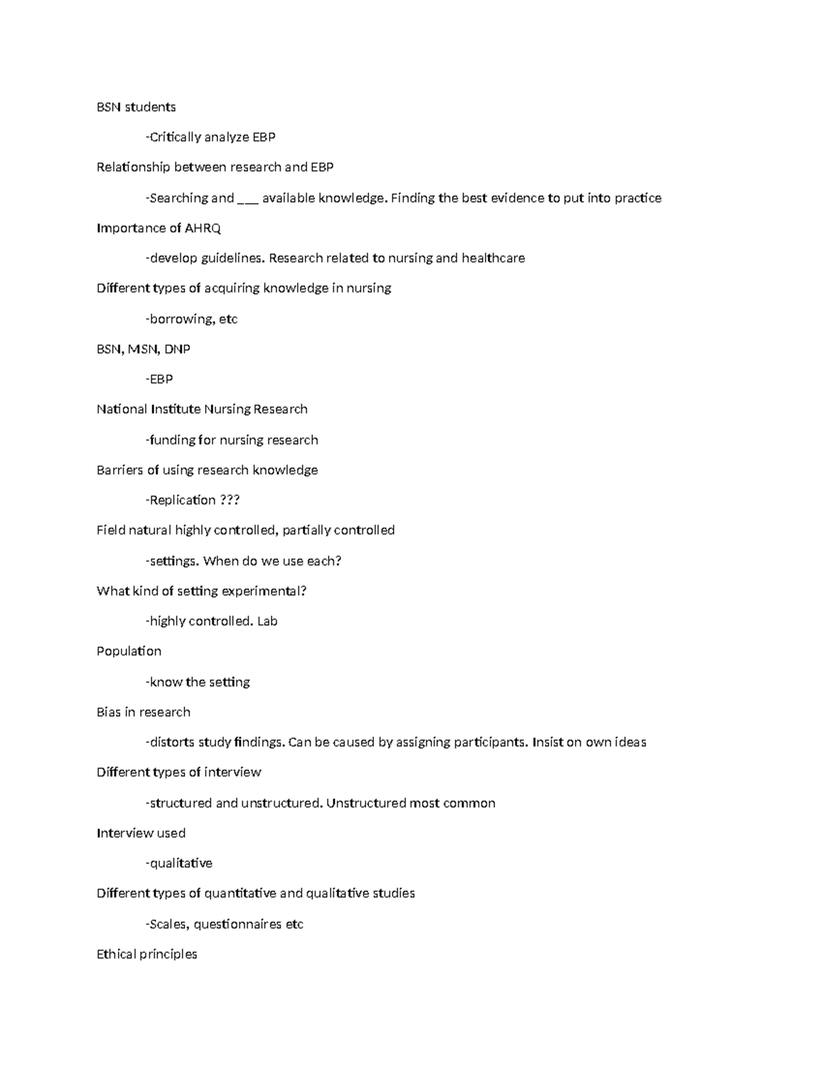 Research final review 1 - BSN students -Critically analyze EBP ...