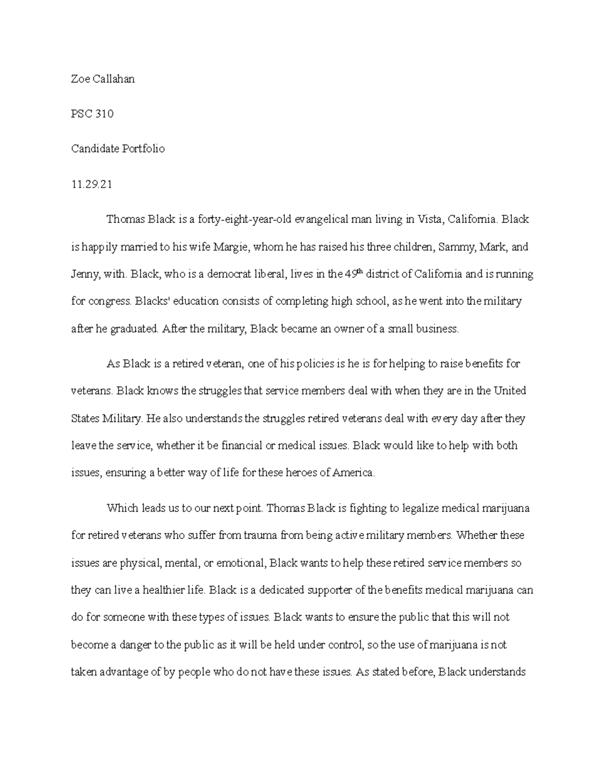 Candidate Portfolio - Zoe Callahan PSC 310 Candidate Portfolio Thomas ...