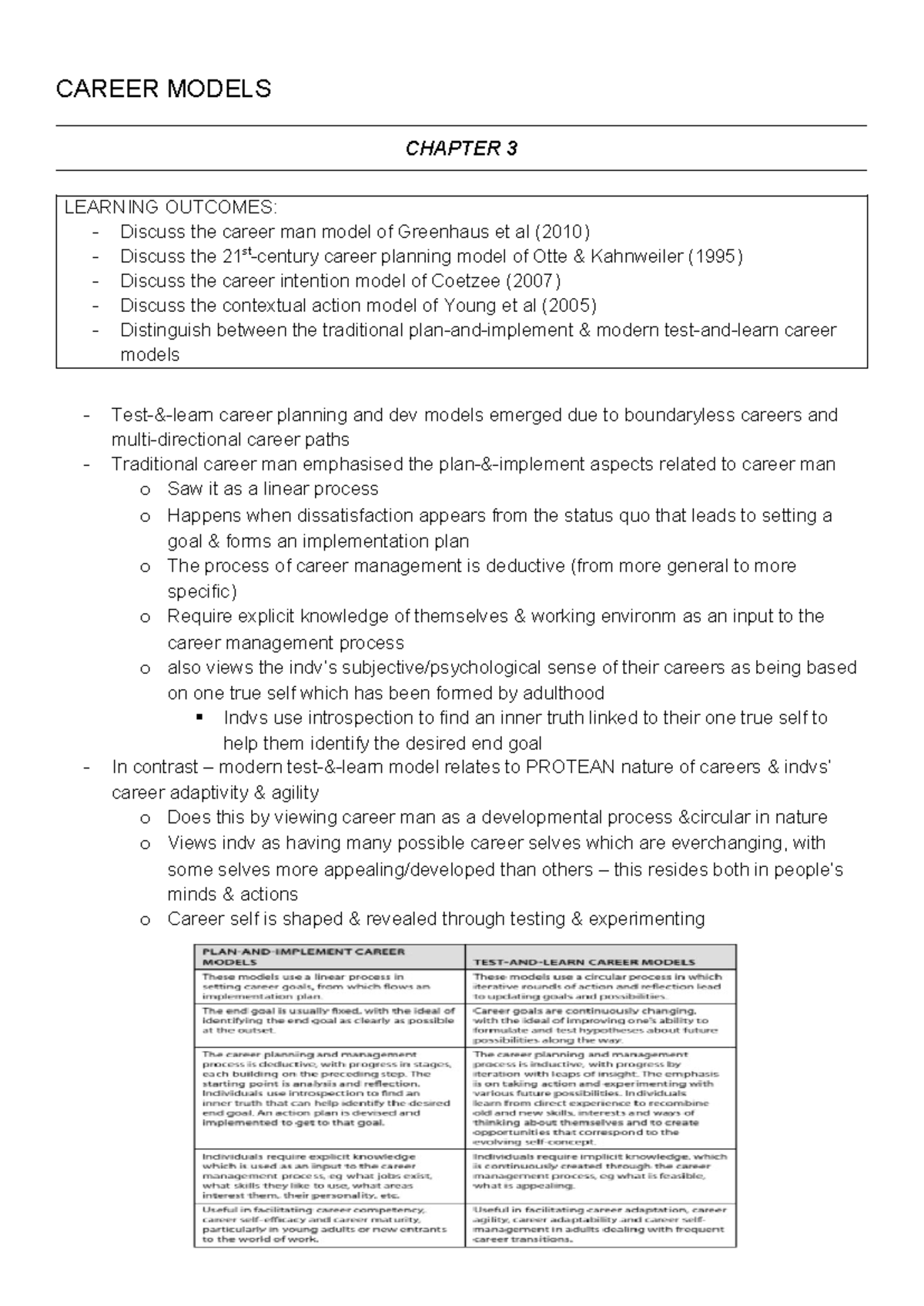 CH 3 - Career Models[ 3402] - CAREER MODELS CHAPTER 3 LEARNING OUTCOMES ...