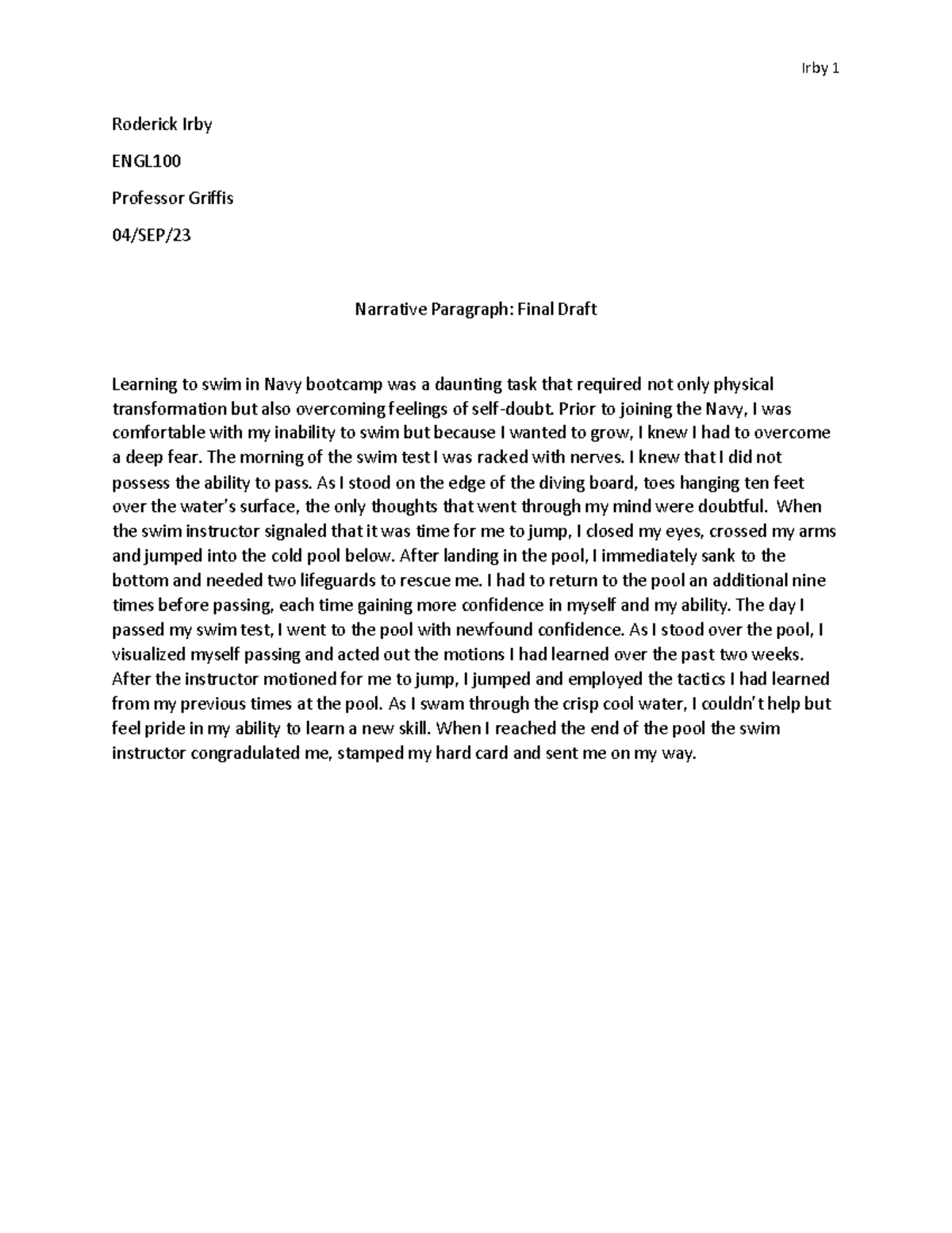 Learning to swim in Navy bootcamp was a daunting task that r - Prior to ...