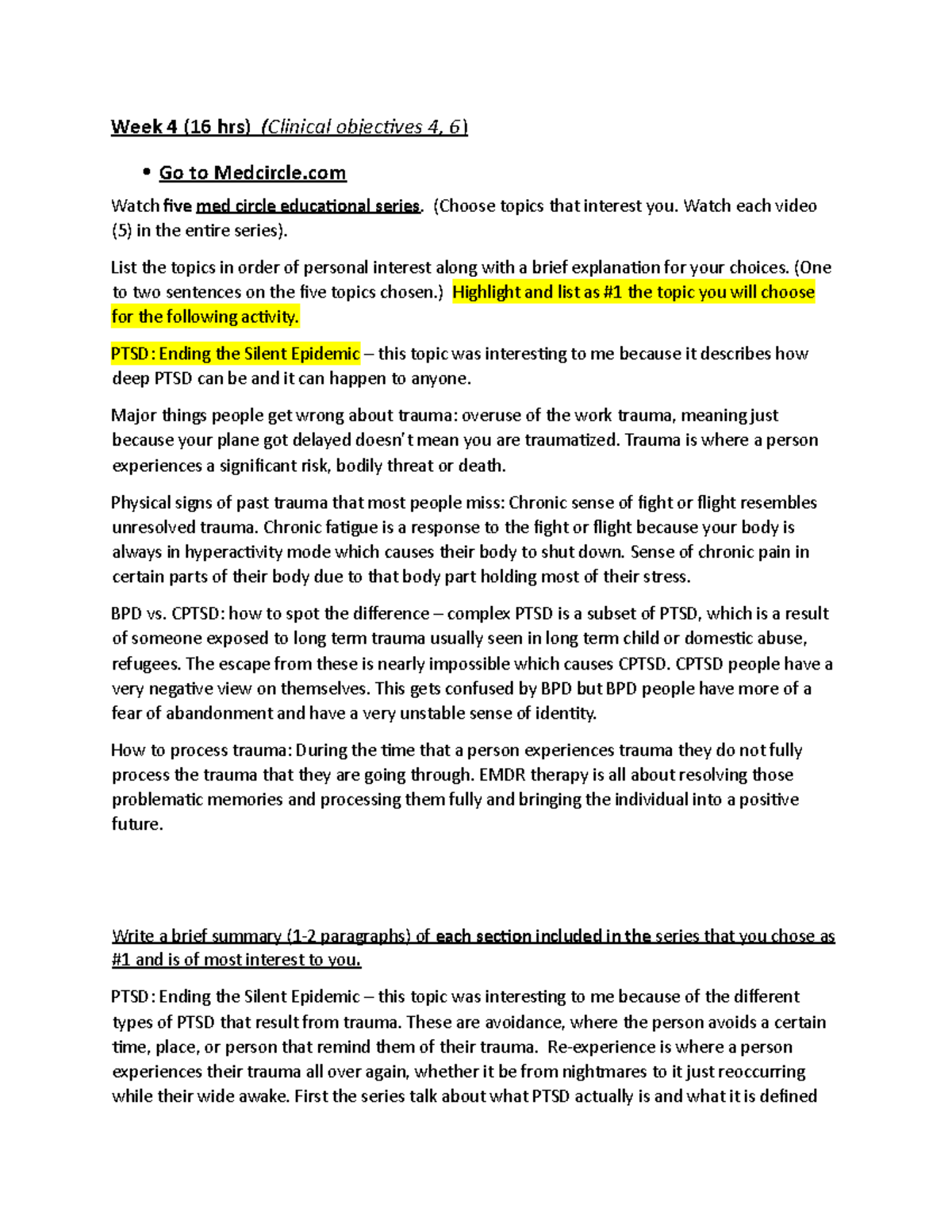 Psych Week 4 Lecture Notes Week 4 16 Hrs Clinical Objectives 4 6 • Go To Medcircle 