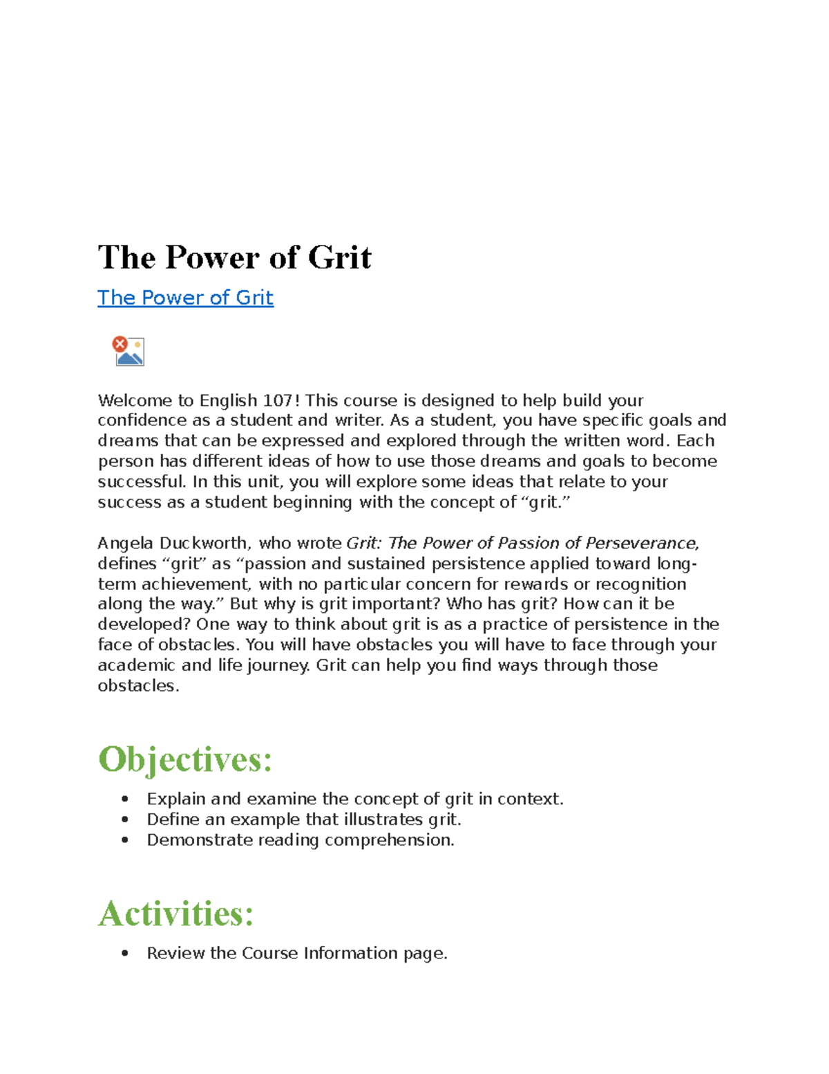 The Power of Grit - all of the assignments - The Power of Grit The ...