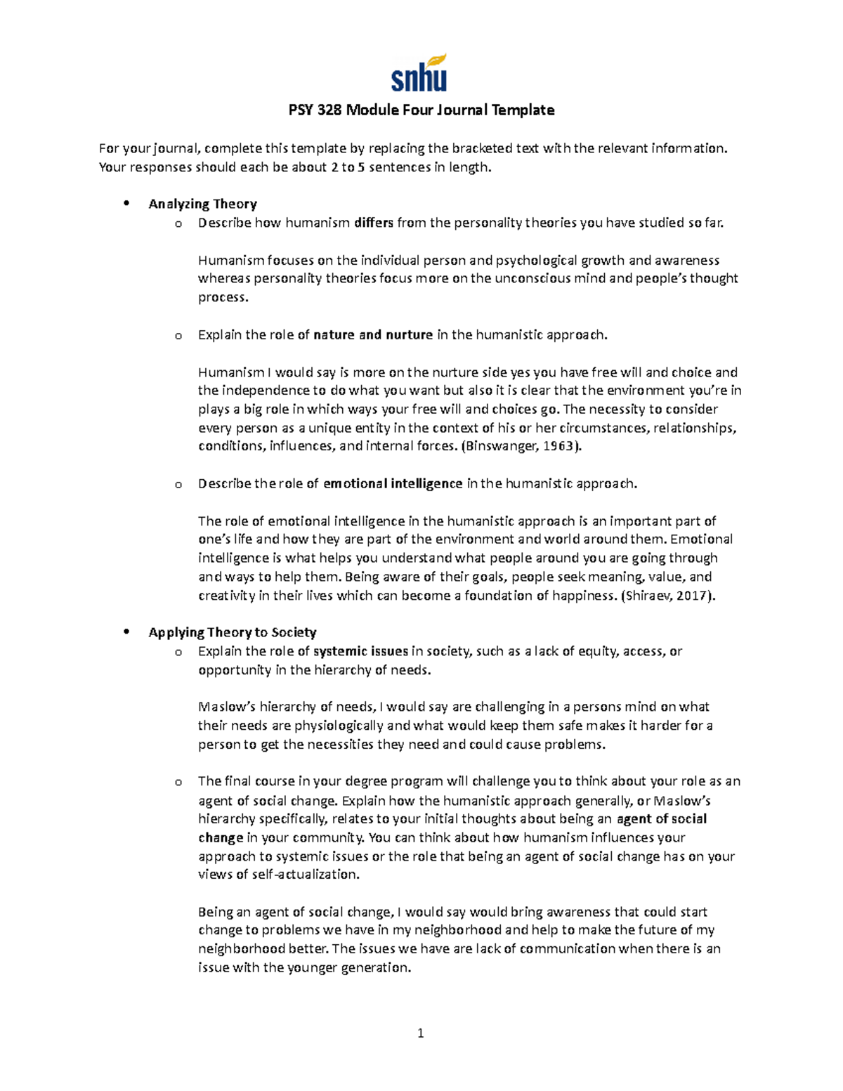 PSY 328 Module Four Journal Template - PSY 328 Module Four Journal ...