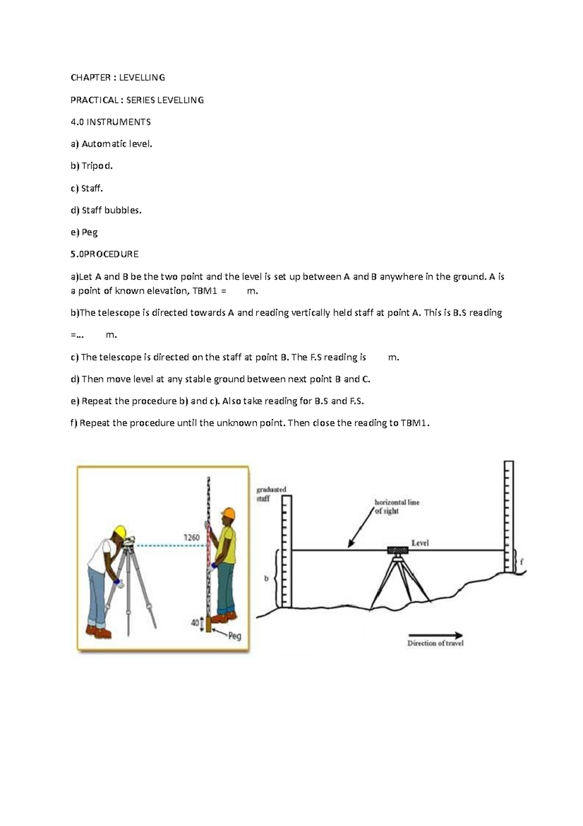 Servey 1 - yey - CHAPTER : LEVELLING PRACTICAL : SERIES LEVELLING 4 ...