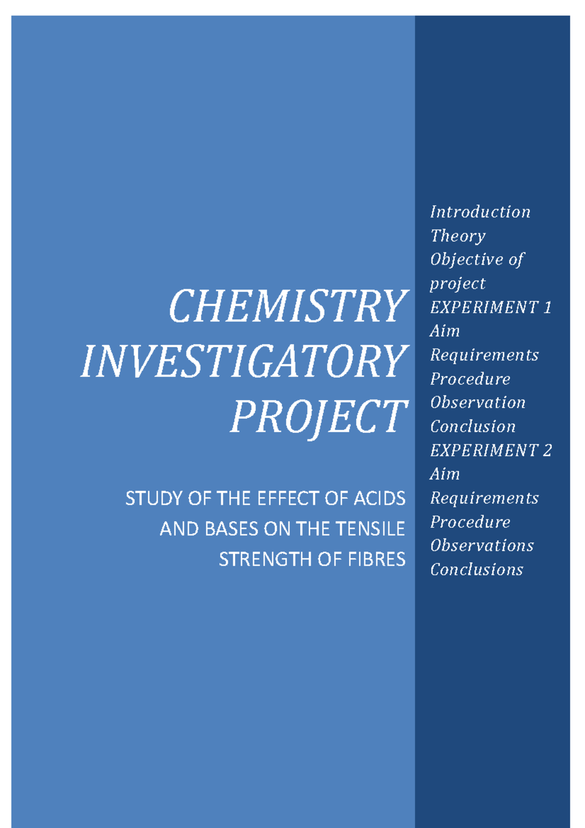 Investigatory Project Chemistry - Introduction Theory Objective of ...