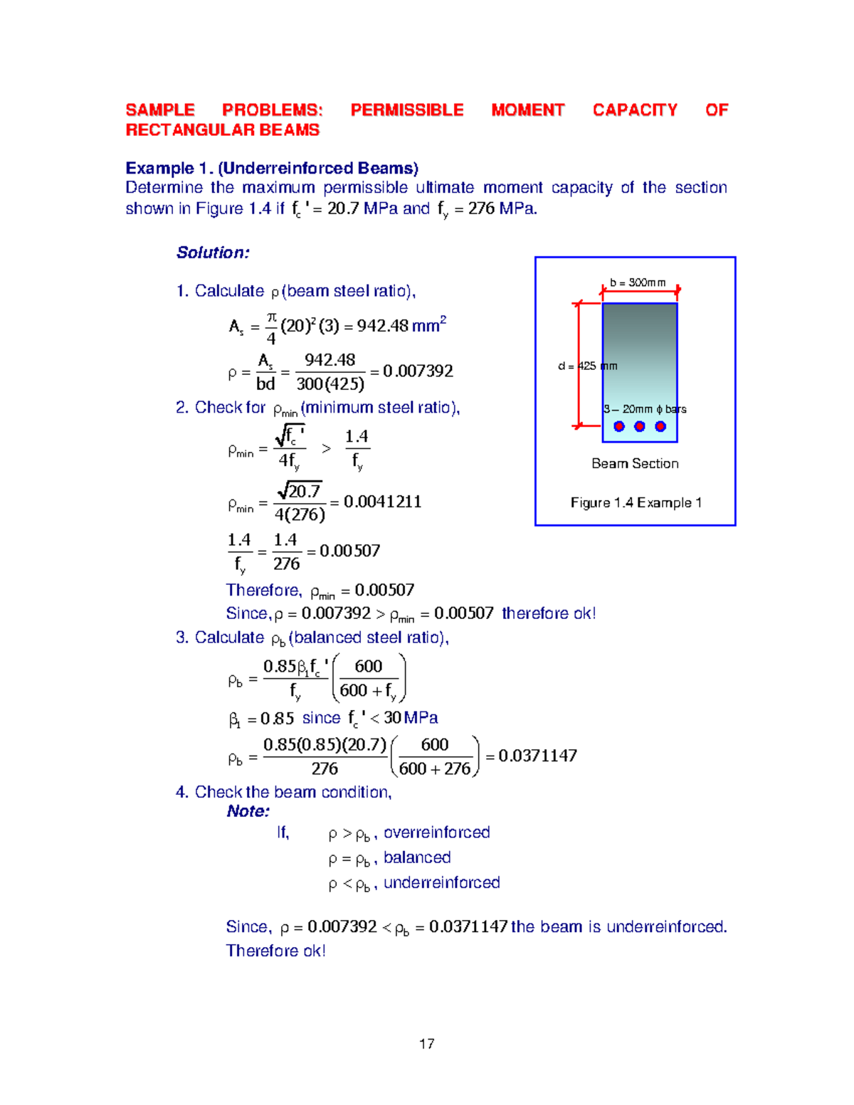Singly-Reinforced-Beams - Beam Section Figure 1 Example 1 d = 425 mm b ...