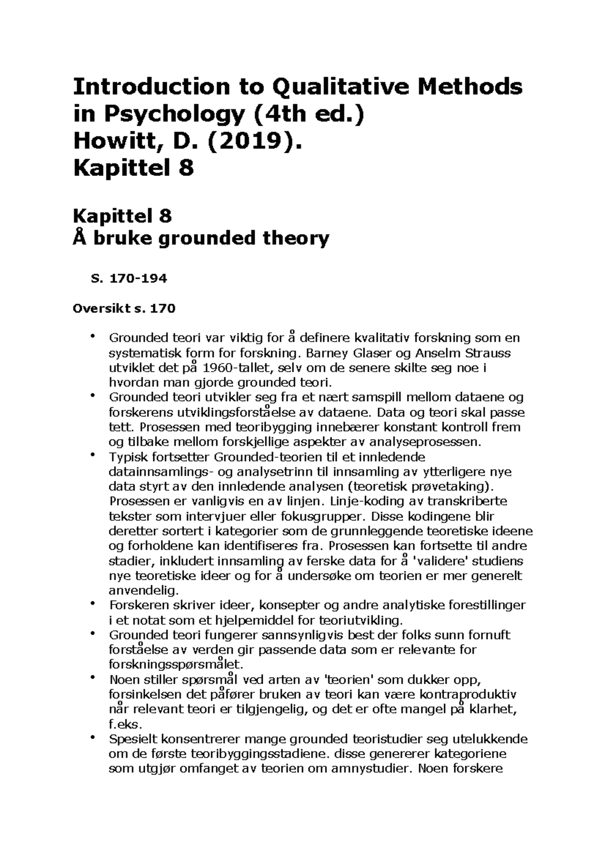 Howitt Kapittel 8 - Introduction to Qualitative Methods in Psychology ...
