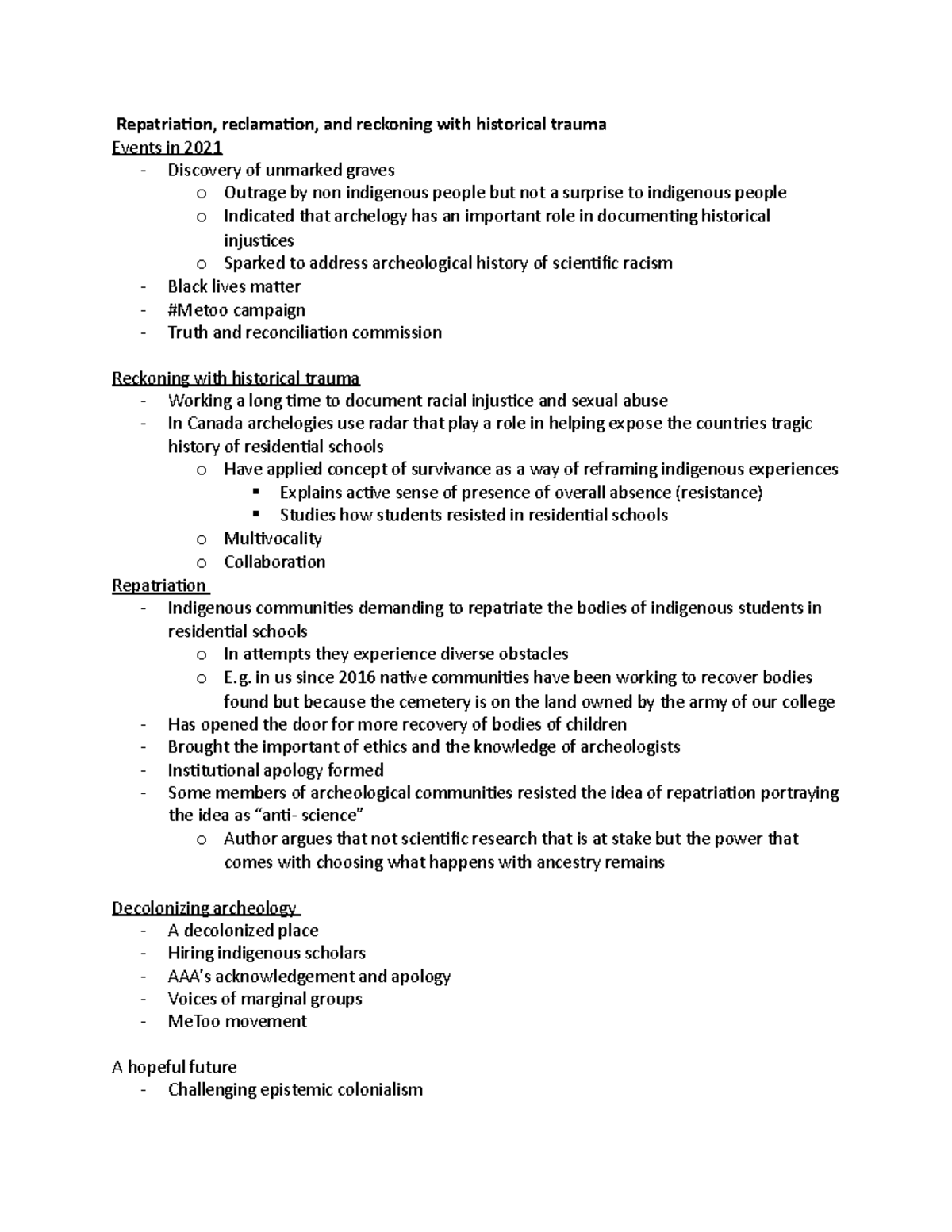 Anthro Week 6 lecture 2 - Repatriation, reclamation, and reckoning with ...