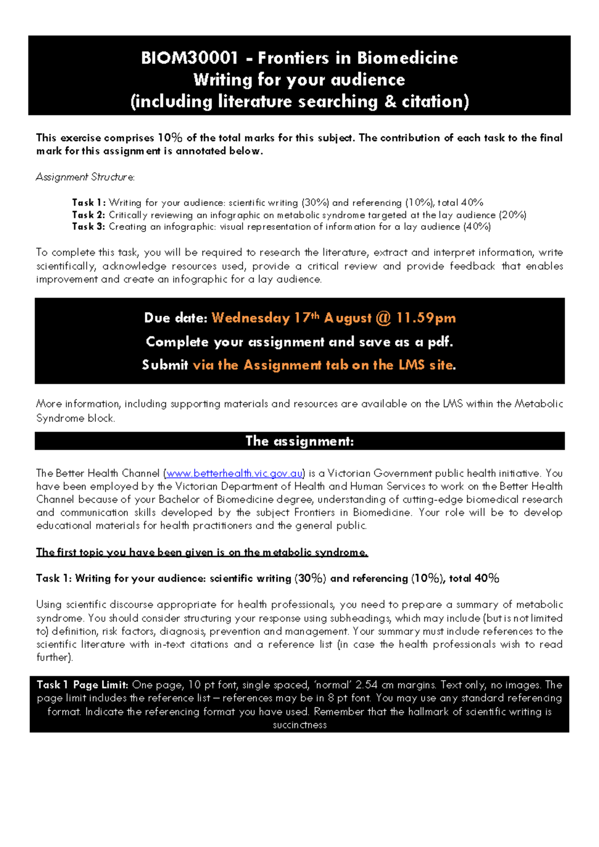 BIOM30001 MS Writing for your Audience Assignment 2023 - BIOM30001 ...