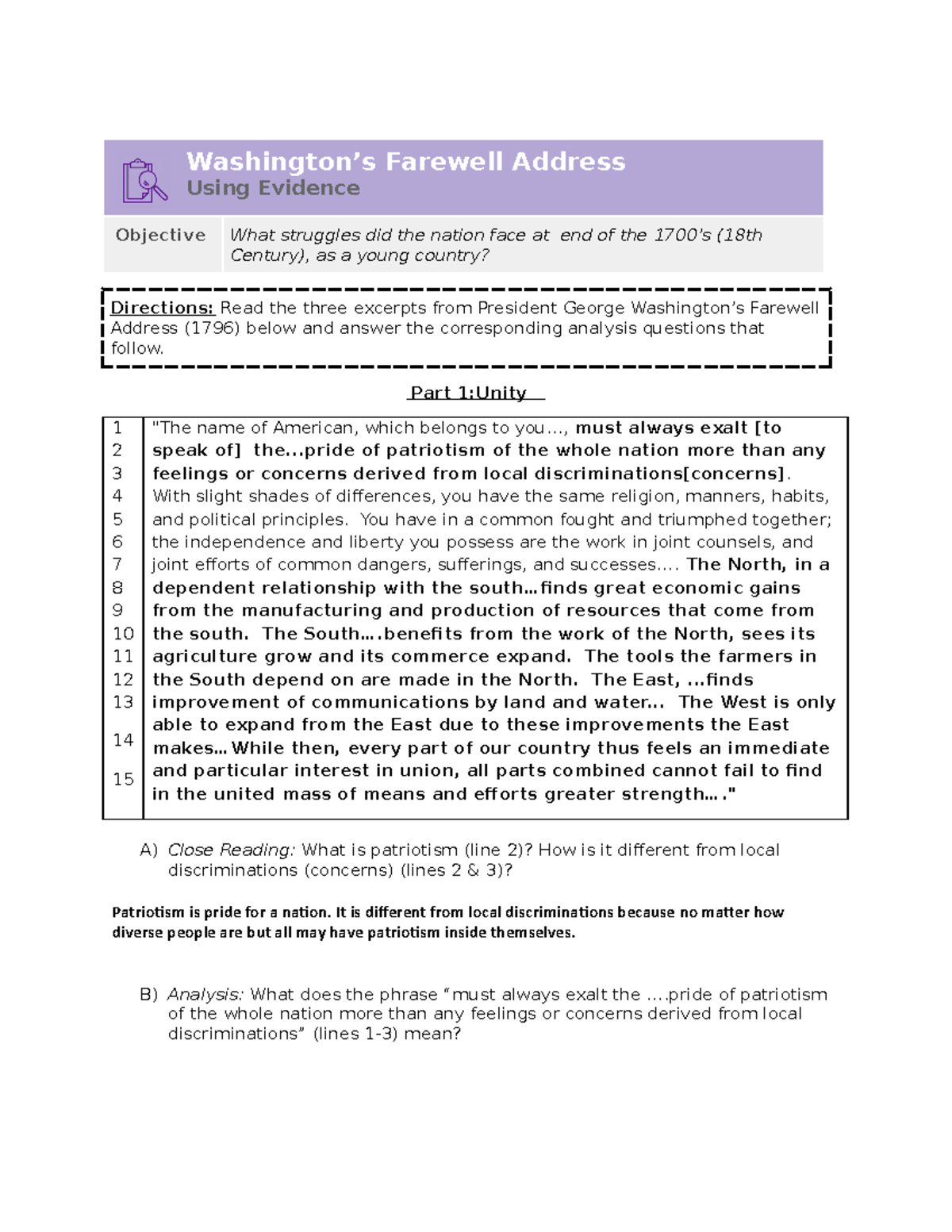 English)Using Evidence Washington Farewell Address - Washington’s ...