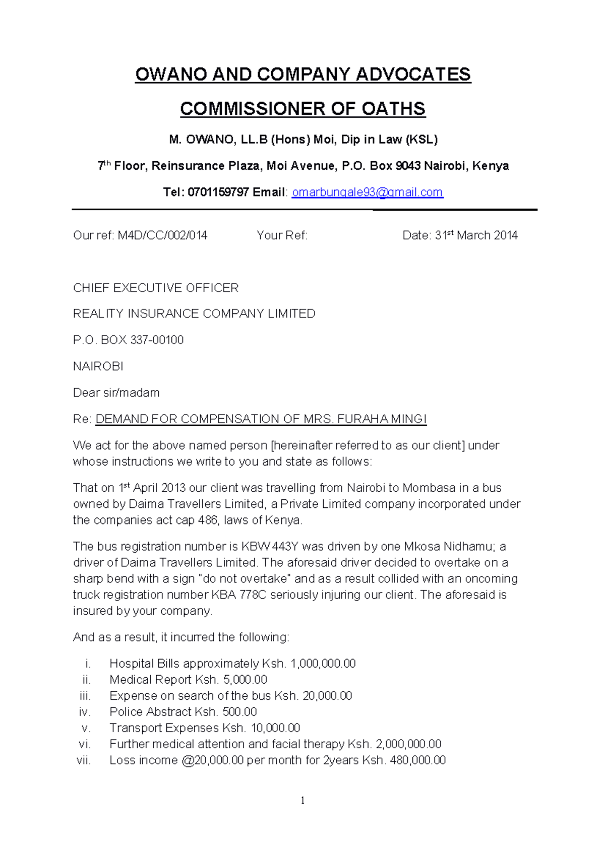 ALL Civil Drafting Documents.docx 1 - OWANO AND COMPANY ADVOCATES ...