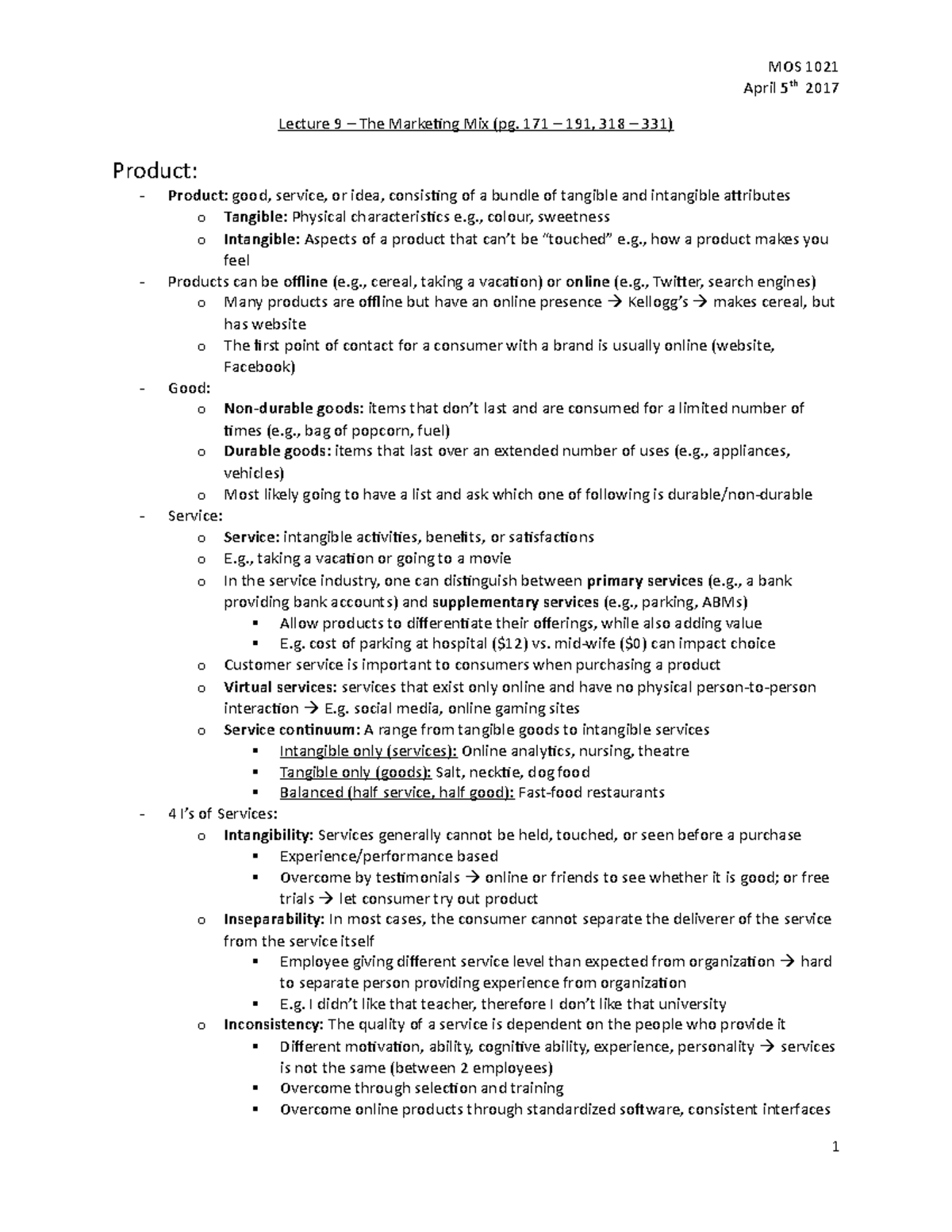 Copy of Lecture-9-The-Marketing-Mix-1 - April 5th 2017 Lecture 9 – The ...