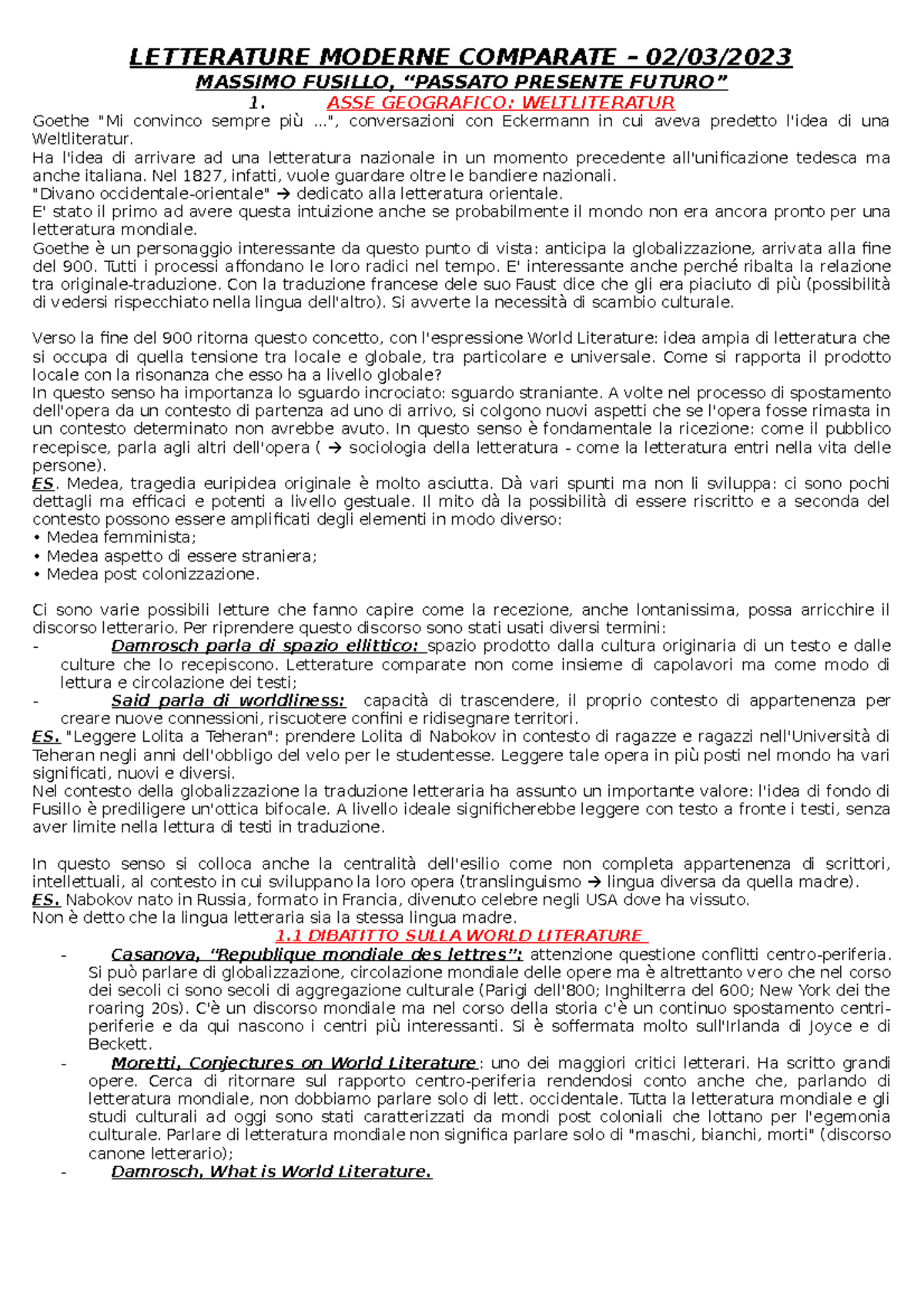 lezione letterature comparate 2 - LETTERATURE MODERNE COMPARATE – 02/03 ...