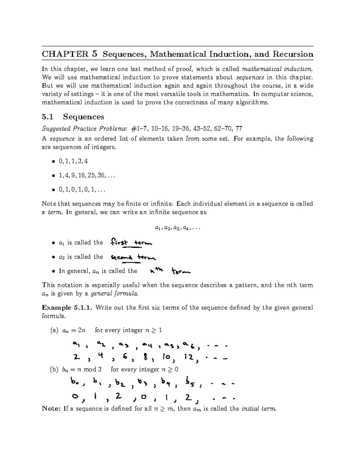 Chapter 5 Solutions - CHAPTER 5 Sequences, Mathematical Induction, and ...