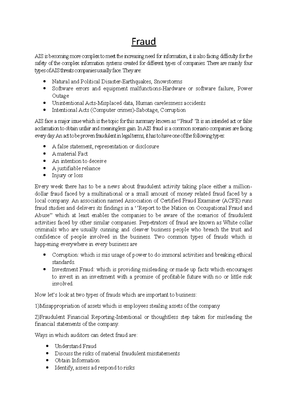 Fraud - Summary Accounting Information Systems - Fraud AIS is becoming ...