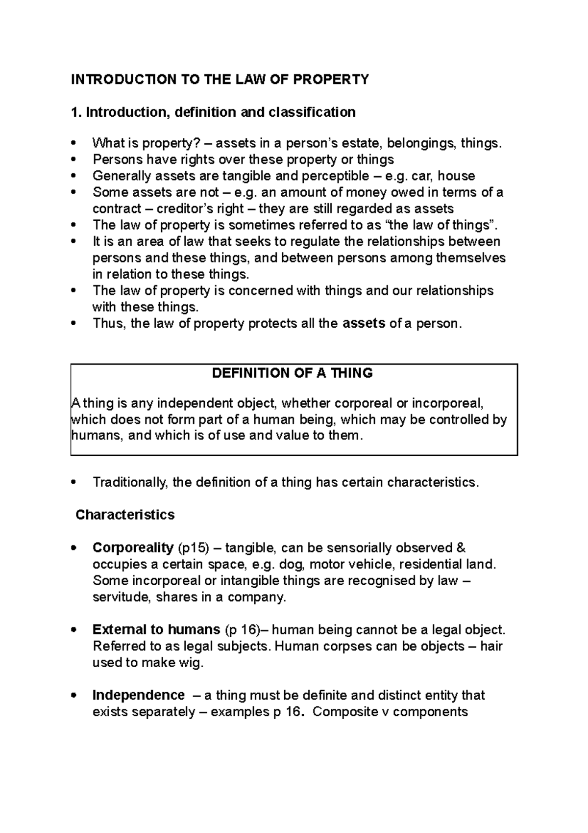 Intro, definition classification - INTRODUCTION TO THE LAW OF PROPERTY ...