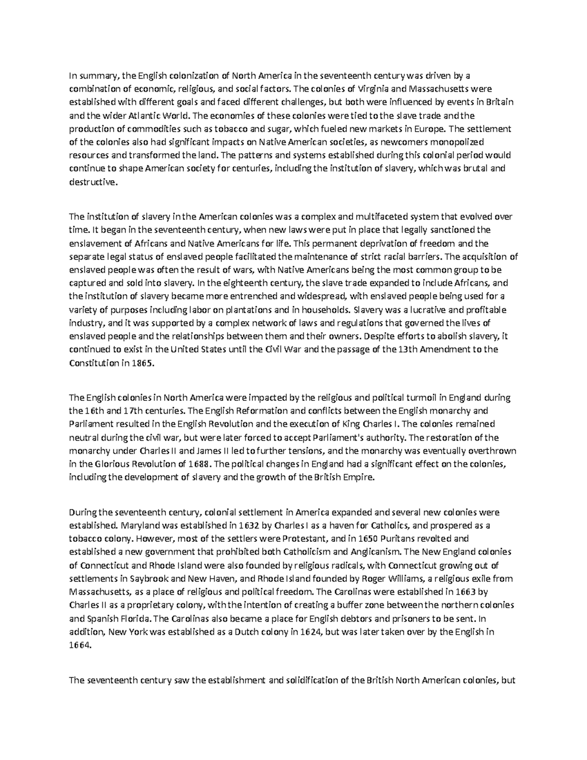 British North America - Chapter 3 - In summary, the English ...