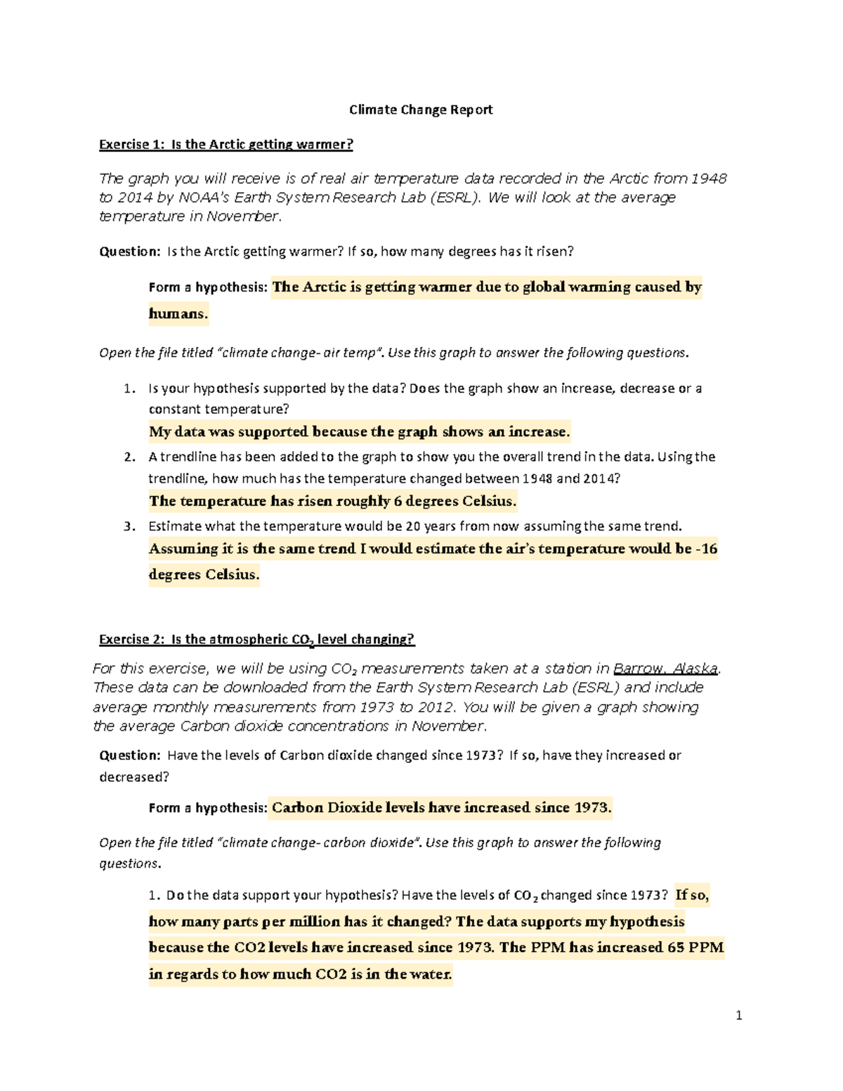 Climate Change Report online - Climate Change Report Exercise 1: Is the ...