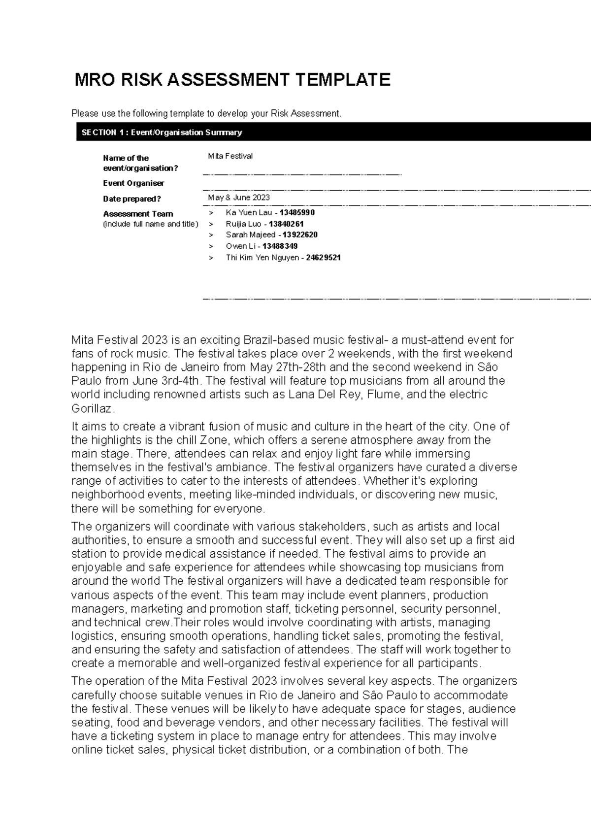 MRO Risk assessment - a group work assignment - MRO RISK ASSESSMENT ...