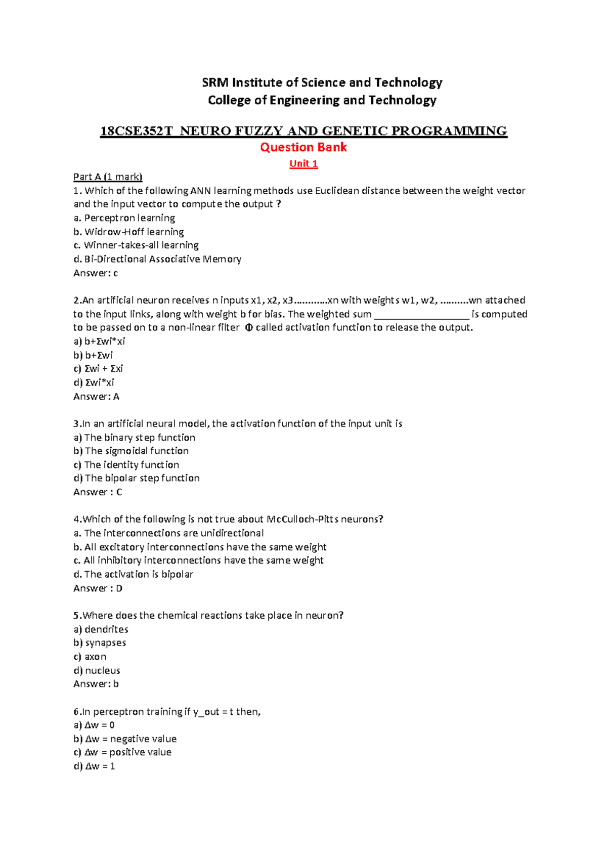 Question Bank - SRM Institute of Science and Technology College of ...