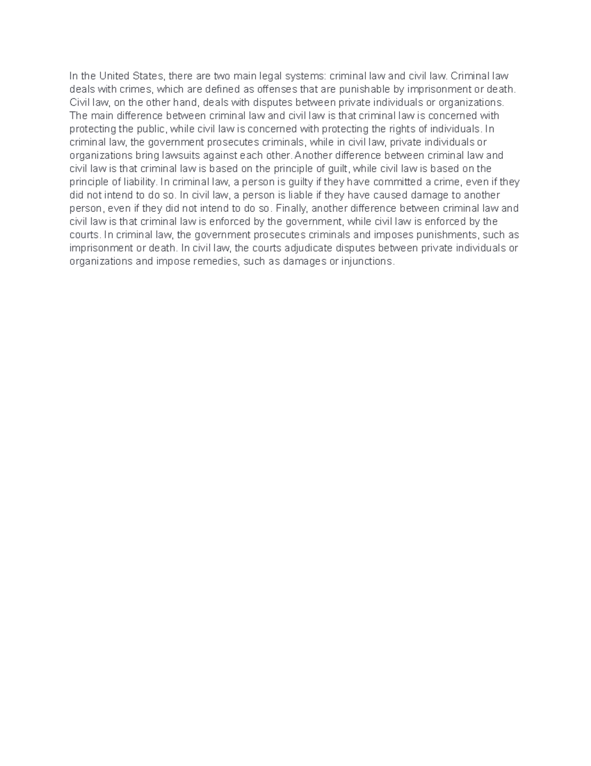 Criminal and civil law - In the United States, there are two main legal ...