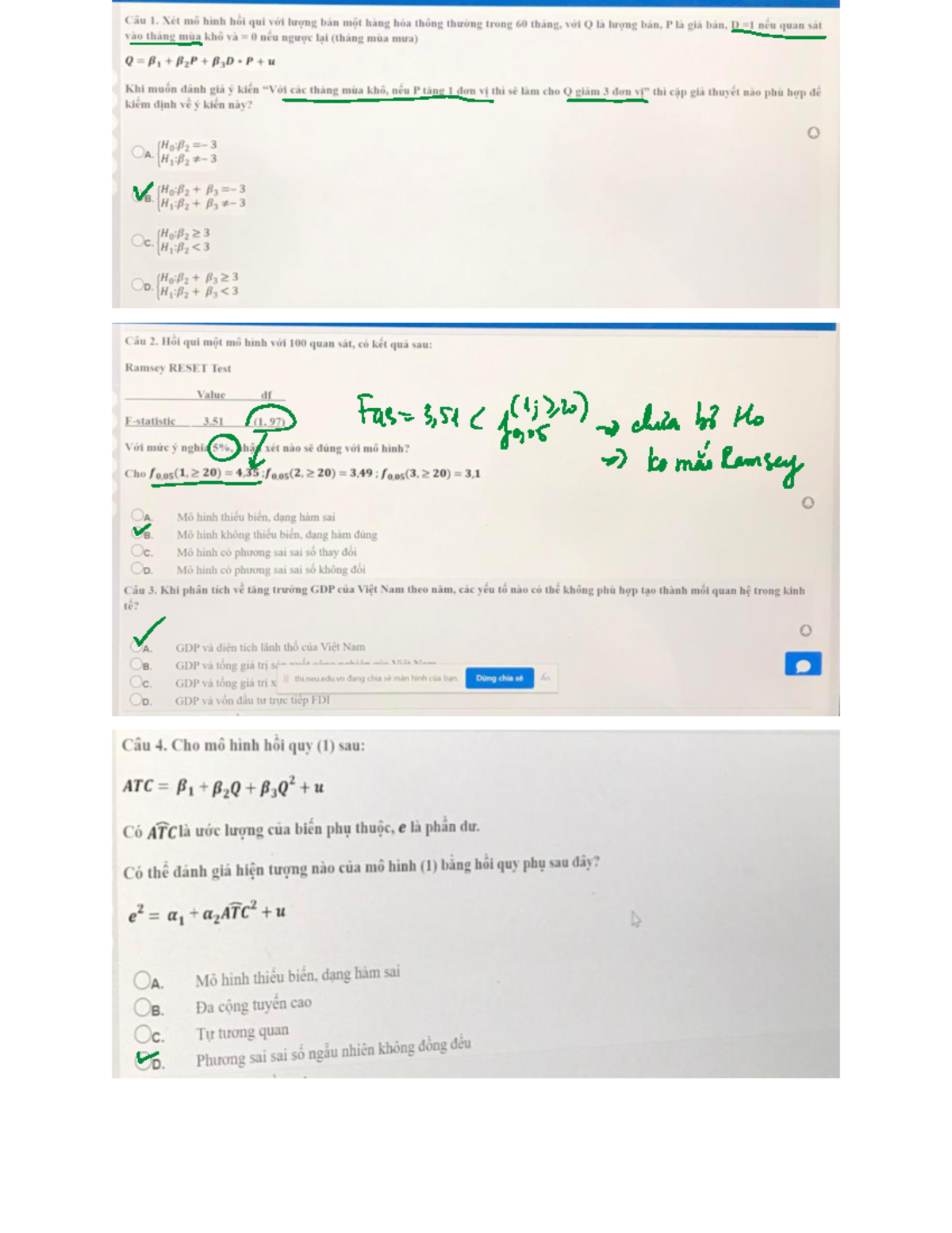 Đáp án Đề KTL CQ K62 Ca 1 ngày 19.12 - Kinh tế lượng giải bài tập - Studocu