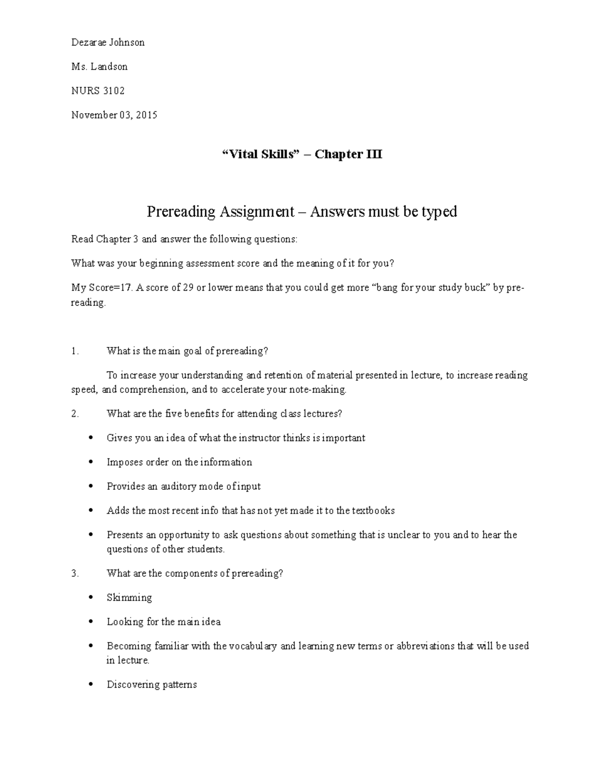 Vital Skills Chapter 3 - Prereading Assignment - Dezarae Johnson Ms ...