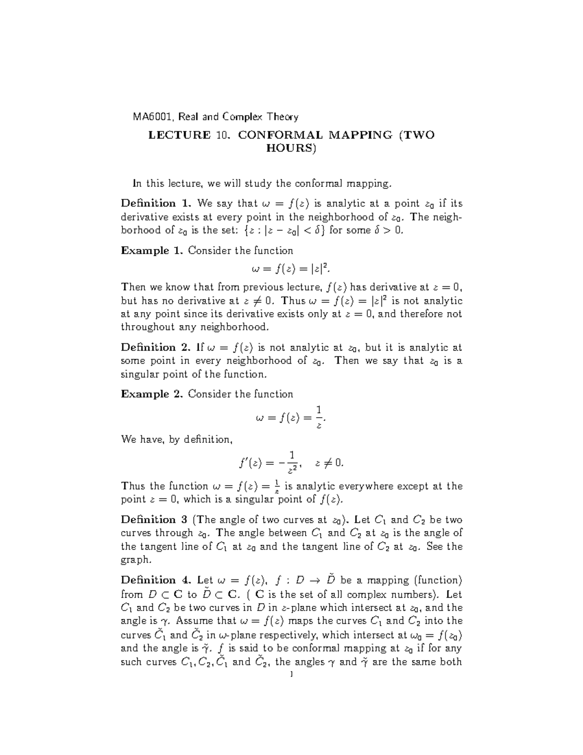 Lecture Notes 10 Real And Complex Function Theory Ma6001 Real And
