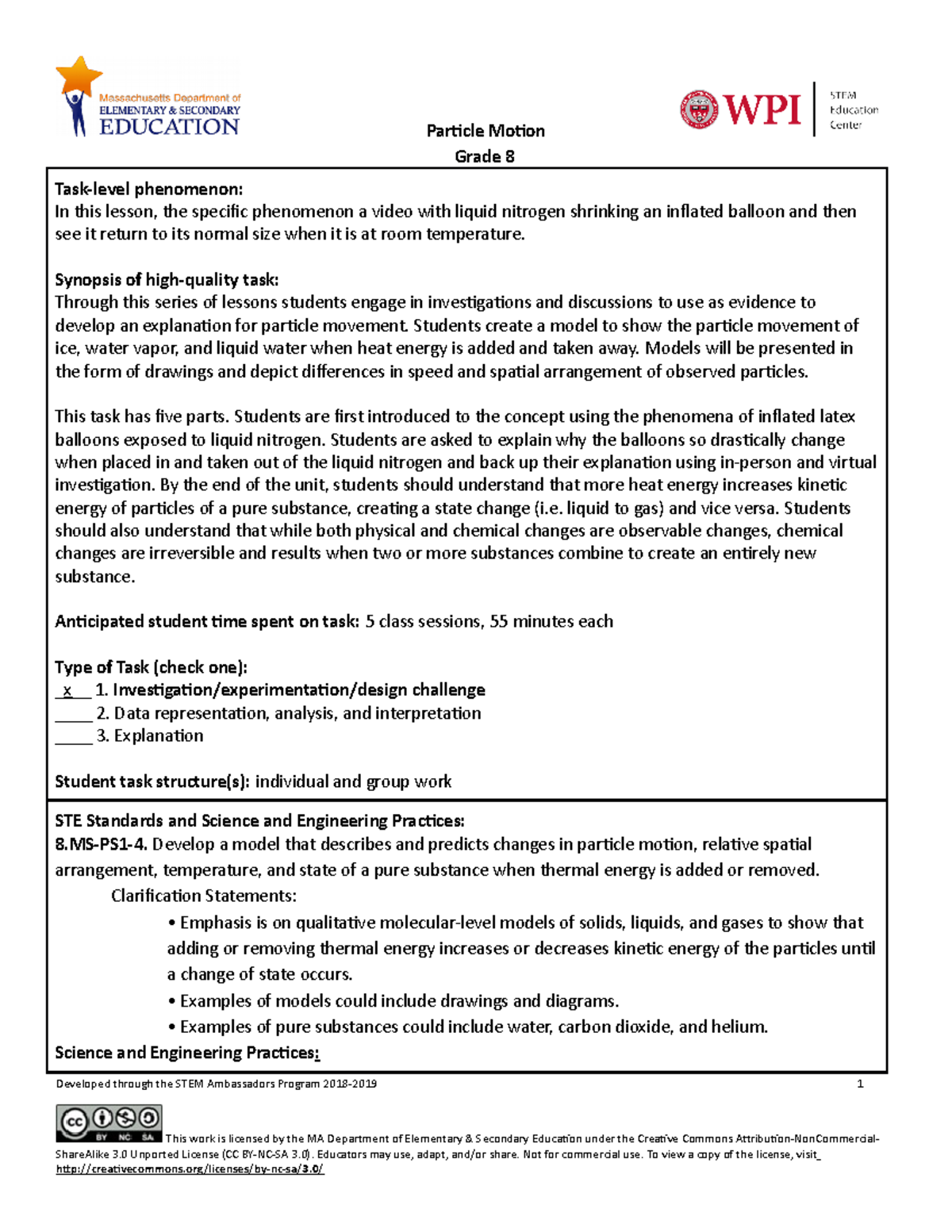 Grade 8-particle of matter Performance Task - Particle Motion Grade 8 ...