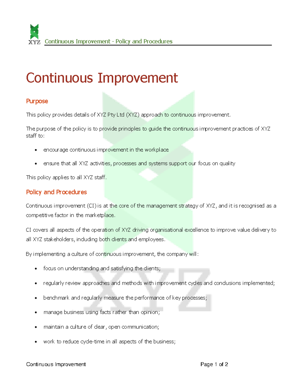 Continous Improvement Policy - Continuous Improvement - Policy and ...