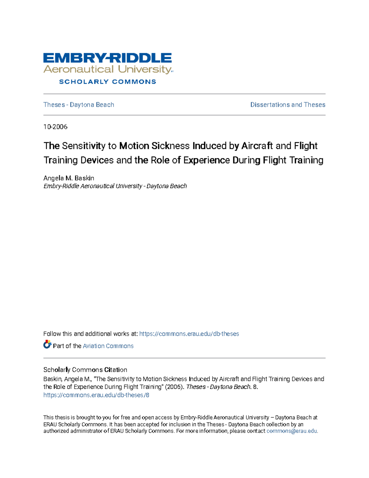 The Sensitivity to Motion Sickness Induced by Aircraft and Flight ...