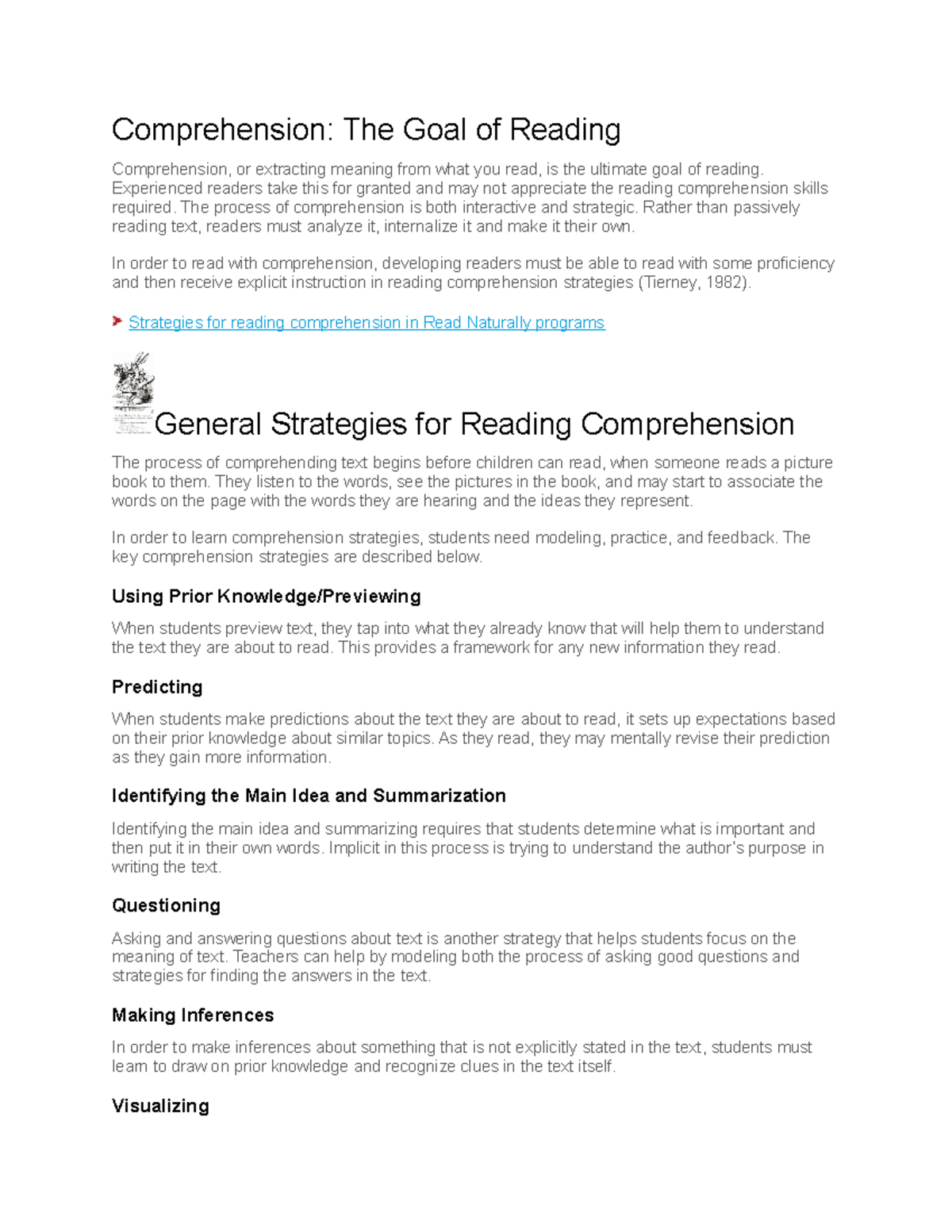 Comprehension Notes - Comprehension: The Goal of Reading Comprehension ...