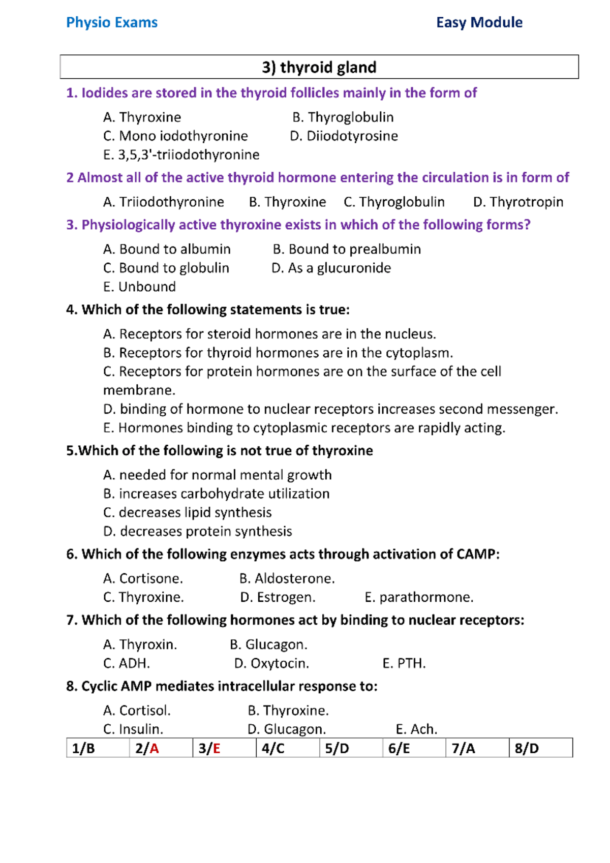 Physio questions - Note - Physio Exams Easy Module 3) thyroid gland 1 ...