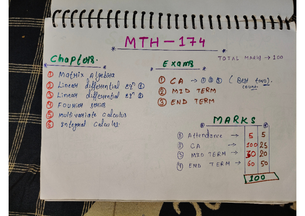 Matrix - notes - MTH 174 Chapters. TOTAL MARKS 100 Exams Matrix Algebra ...