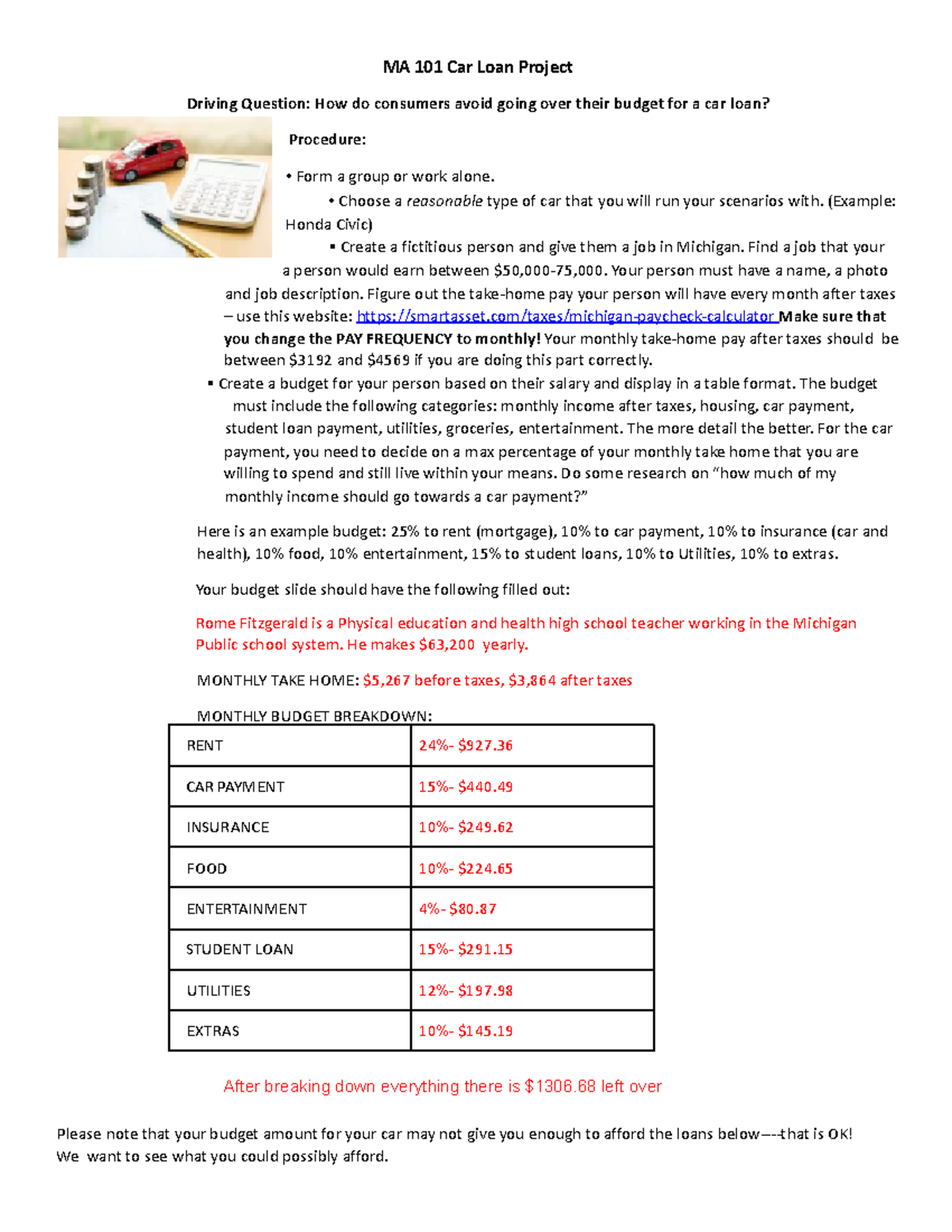 Car Loan Project - MA 101 - MA 101 Car Loan Project Driving Question ...