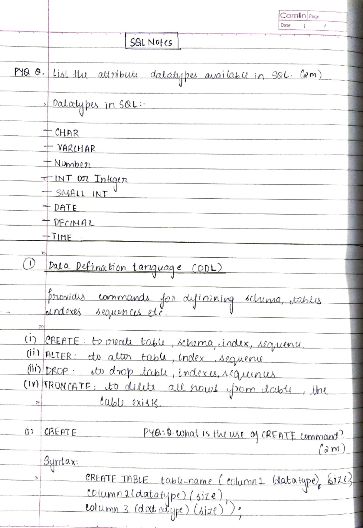 SQL notes - Comlin Poge Date s&L NOCS G 6|Lisl Hlu atlzibut datatypes ...