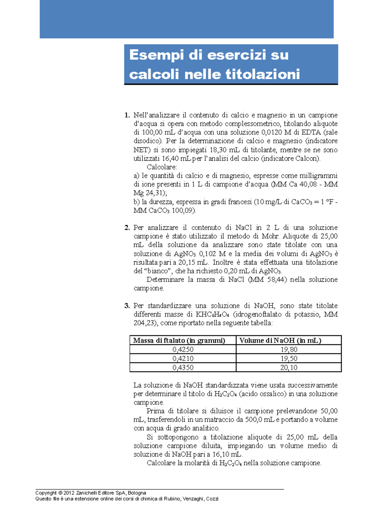 Esercizi calcoli titolazioni - Esempi di esercizi su calcoli nelle ...