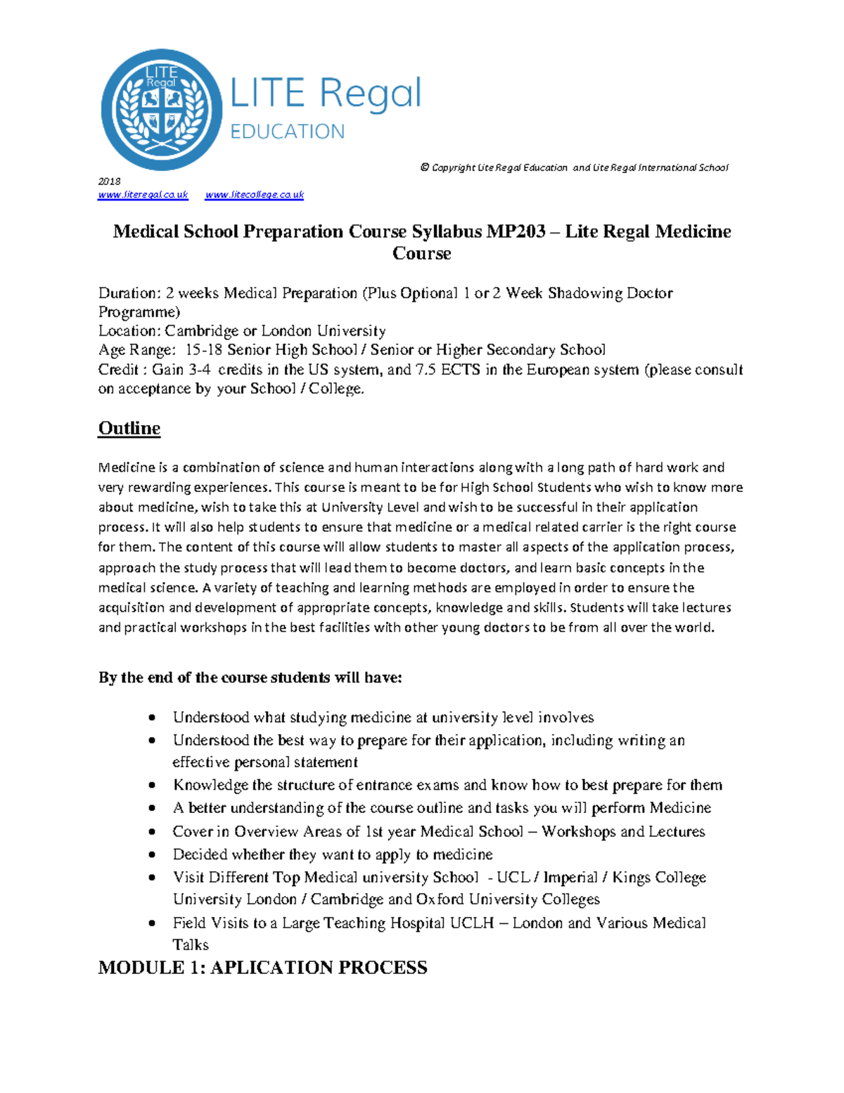 Medicine School Preparation Course Syllabus PDF 1 - 2018 literegal.co ...
