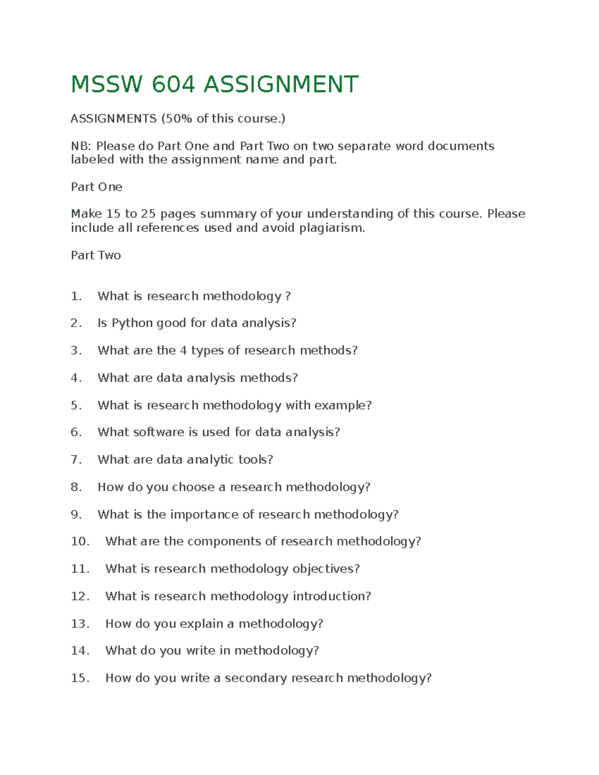 MSSW 604 Asignment - Research methodology - MSSW 604 ASSIGNMENT ...