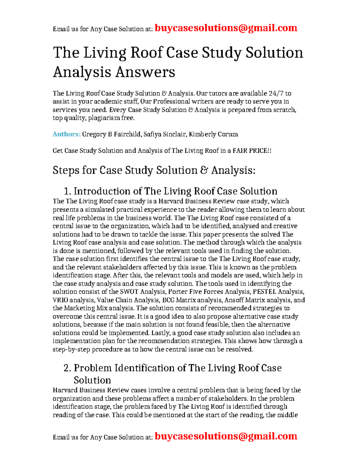 The Living Roof Case Study Solution Analysis - The Living Roof Case ...